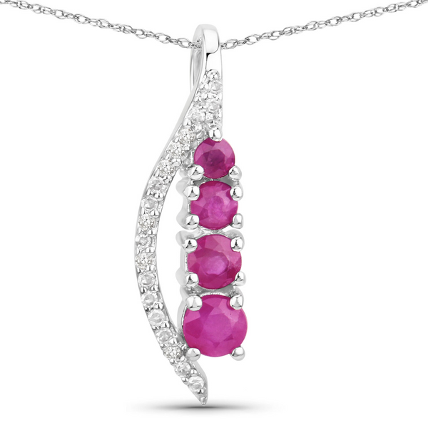 Buy 14K White Gold Ruby Diamond Necklace For Women